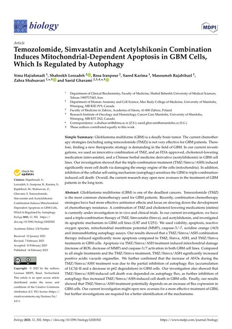 Pdf Temozolomide Simvastatin And Acetylshikonin Combination Induces