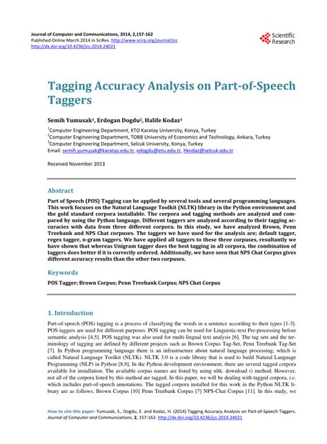 Pdf Tagging Accuracy Analysis On Part Of Speech Taggers