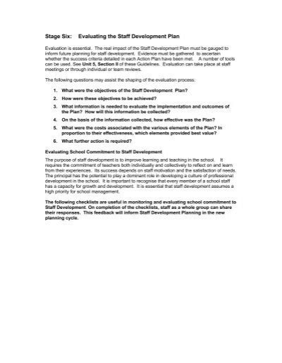Stage Six Evaluating The Staff Development Plan School