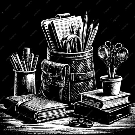 A Black And White Drawing Of A Book With A Pencil And A Pencil On It