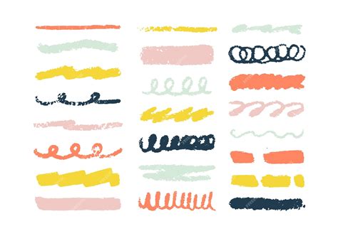 컬러 크레이드 컬러 도들 라인 큰 세트 손글씨 솔 스트로크 연필 연필 강조 스케치 프리미엄 벡터