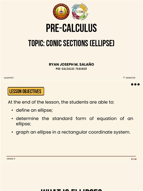 Precalculus Conic Sections Lesson3 Ellipse Pdf