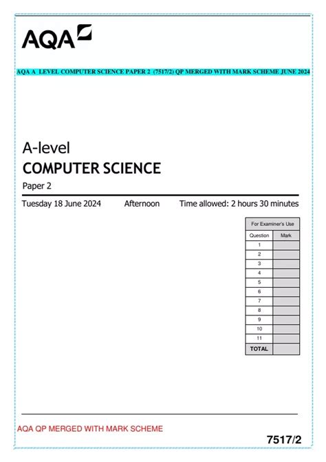 Aqa A Level Computer Science Paper 1 And 2 Qp Merged With Mark Scheme