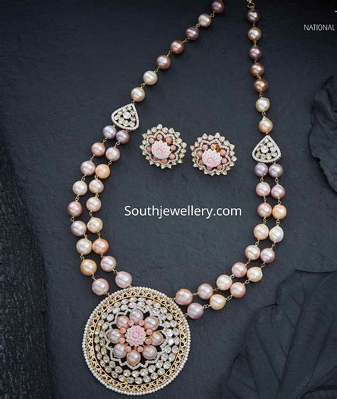 Pink South Sea Pearl Necklace With Polki Pendant Indian Jewellery Designs