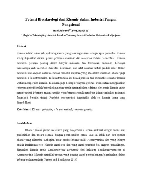 Tugas Review Potensi Bioteknologi Dari Khamir Dalam Industri Pangan