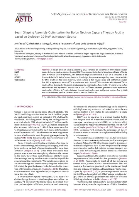 Pdf Beam Shaping Assembly Optimization For Boron Neutron Capture Therapy Facility Based On