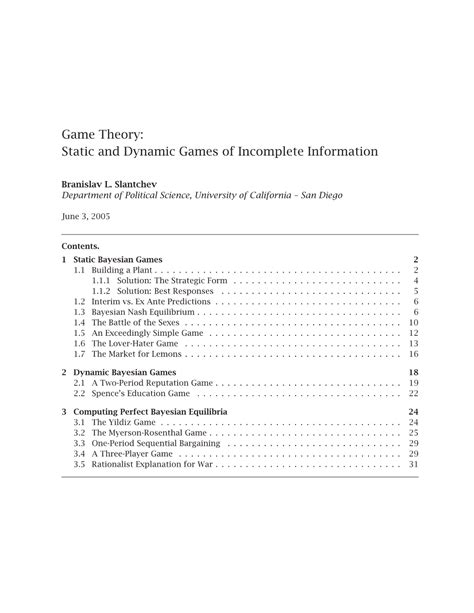 Game Theory Static And Dynamic Games Of Incomplete Information Docslib