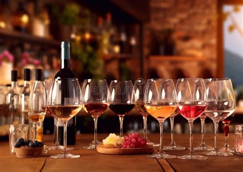 Wine Tasting Setup With Various Redwhite And Rose Wine Glasses In