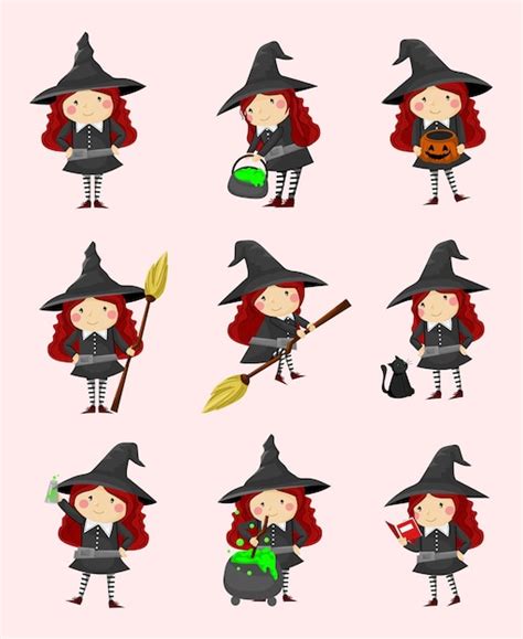 귀여운 작은 마녀 그림 프리미엄 벡터