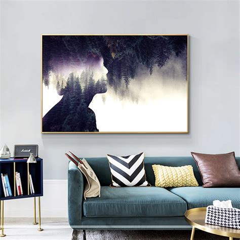 여성과 추상 숲 캔버스 유화 포스터 프린트 월 아트 빌딩 그림 거실 홈 데코그림 And 서예 Aliexpress