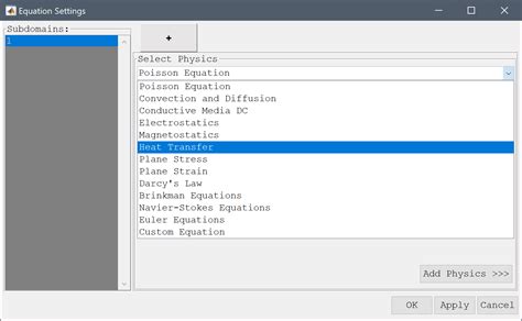 Featool Multiphysics Documentation Physics Modes