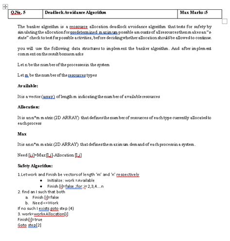 Solved Qno5 Deadlock Avoidance Algorithm Max Marks 5 The