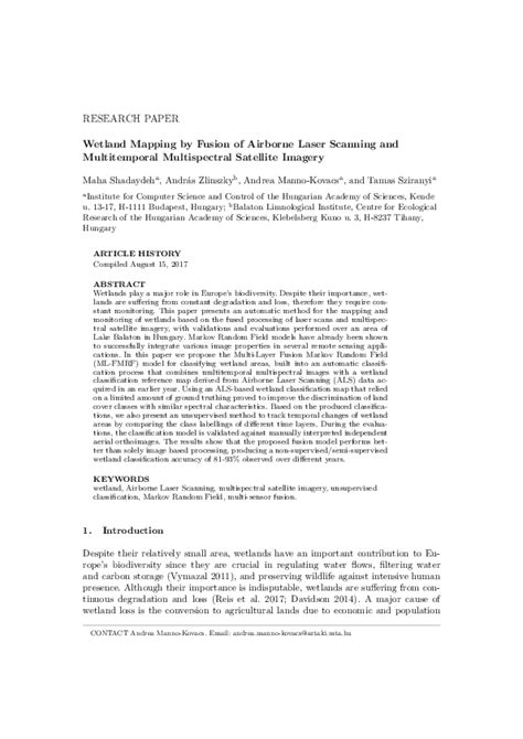 Pdf Wetland Mapping By Fusion Of Airborne Laser Scanning And Multi Temporal Multispectral