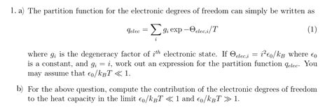 1 A The Partition Function For The Electronic Chegg Com
