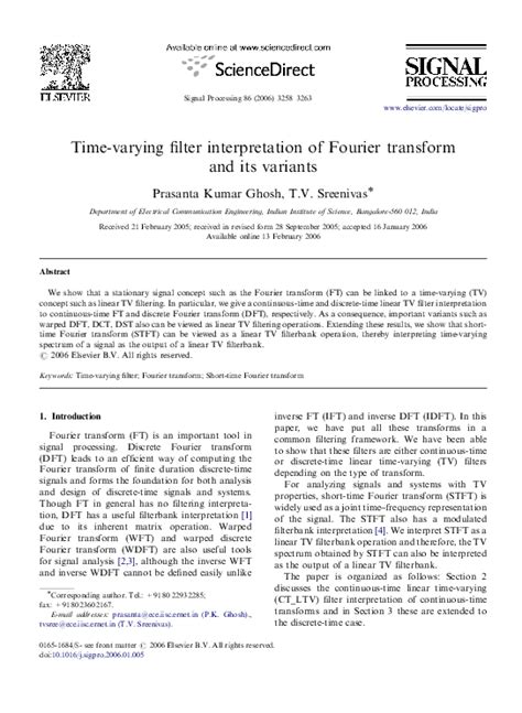 Pdf Time Varying Filter Interpretation Of Fourier Transform And Its Variants Pdf Time Varying Filter Interpretation Of Fourier Transform And Its Variants