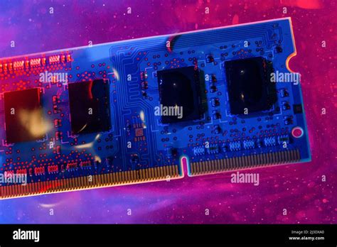 Ram Memory From A Laptop Ram Blue And Red Light Under Water