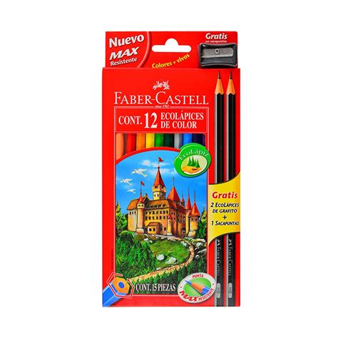Lápices de Colores FABER CASTELL x12 2 Lápices Grafito 1 Sacapuntas Suchina