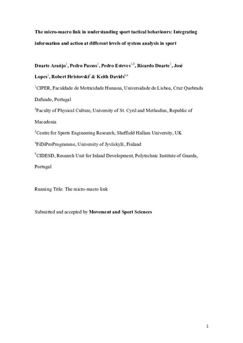 pdf the micro macro link in understanding sport tactical behaviours