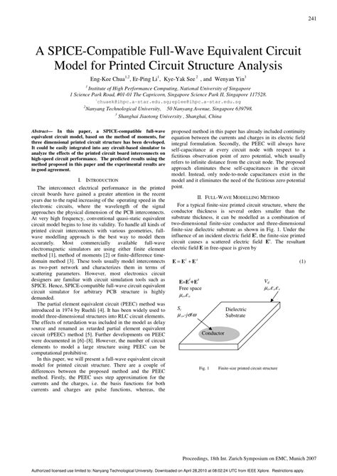 Pdf A Spice Compatible Full Wave Equivalent Circuit Model For Printed Circuit Structure Analysis