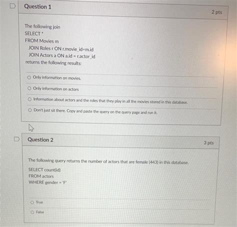solved d question 1 2 pts the following join select from
