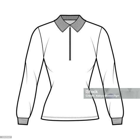 셔츠 지퍼 업 폴로 테크니컬 패션 일러스트와 긴 소매 튜닉 길이 헨리 넥 몸에 맞는 플랫 칼라 0명에 대한 스톡 벡터 아트 및