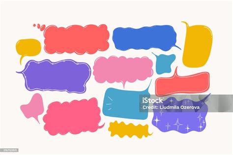 벡터 다채로운 큰 말풍선 세트입니다 구름을 불러내는 배경의 모양입니다 대화 또는 커뮤니케이션 개념 인용문 메시지 채팅의 배경 개념에 대한 스톡 벡터 아트 및 기타 이미지