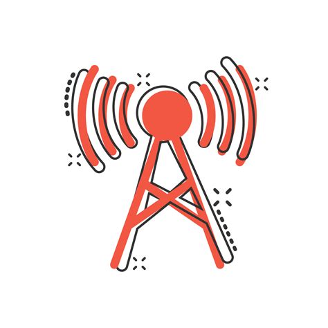 Antenna Tower Icon In Comic Style Broadcasting Cartoon Vector