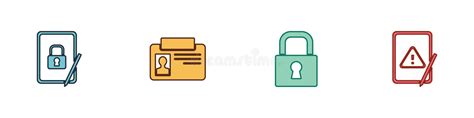 Set Tablet With Closed Padlock Identification Badge Lock And