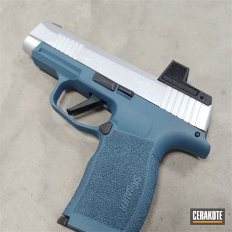 Sig Sauer P365 Pistol Cerakoted Using Crushed Silver And Blue Titanium