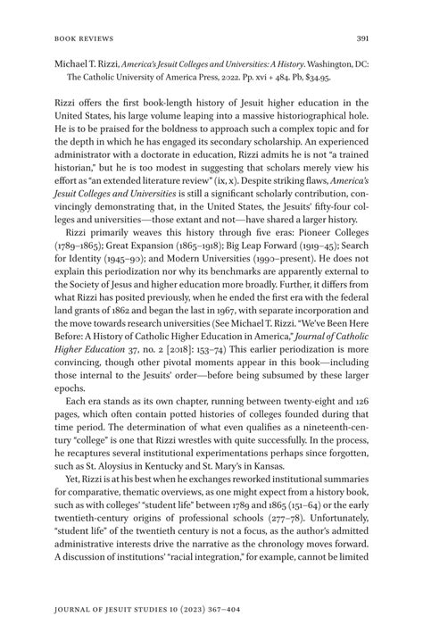 Pdf Michael T Rizzi Americas Jesuit Colleges And Universities A History