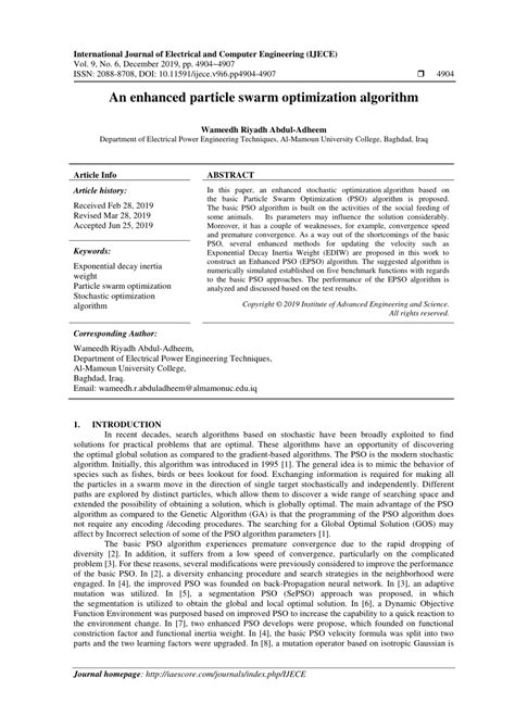 Pdf An Enhanced Particle Swarm Optimization Algorithm