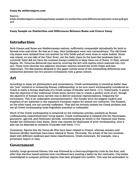 📗 Essay Sample On Similarities And Differences Between Rome And Greece