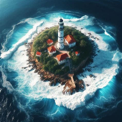 Old Native Lighthouse North Sea Rolling Waves Sunny Island Premium Ai