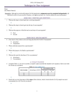 Enzyme II ICA BIOL Spring Enzymes II In Class Assignment Name Hannah Egan
