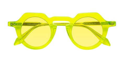 Neon Yellow Keyhole Bridge Retro Vintage Round Tinted Sunglasses With