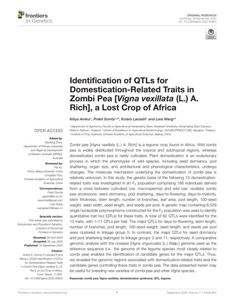 Pdf Identification Of Qtls For Domestication Related Traits In Zombi