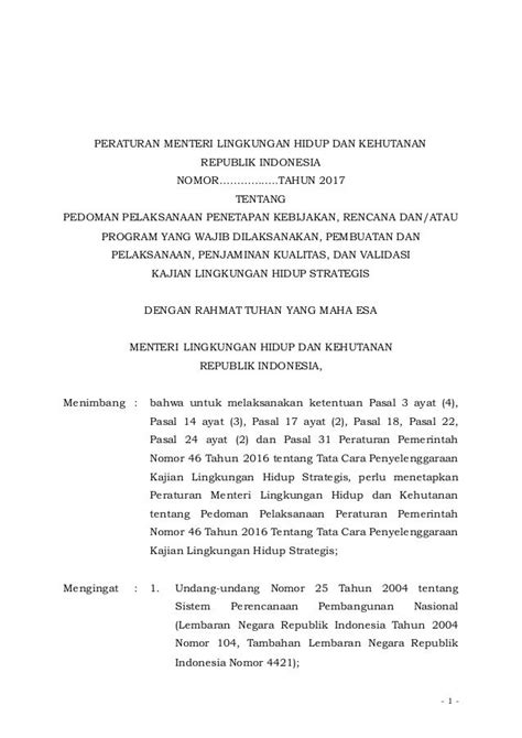 1 PERATURAN MENTERI LINGKUNGAN HIDUP DAN KEHUTANAN REPUBLIK