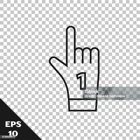 검은 선 번호 1 투명 한 배경에 격리 된 손가락 제기 아이콘 1 팬 손 장갑 대회에서 팀 지원의 상징 벡터 일러스트레이션