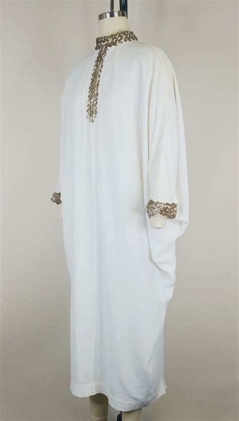 1960s White Rayon Sequin Kaftan Vintage 70s Dolman … Gem