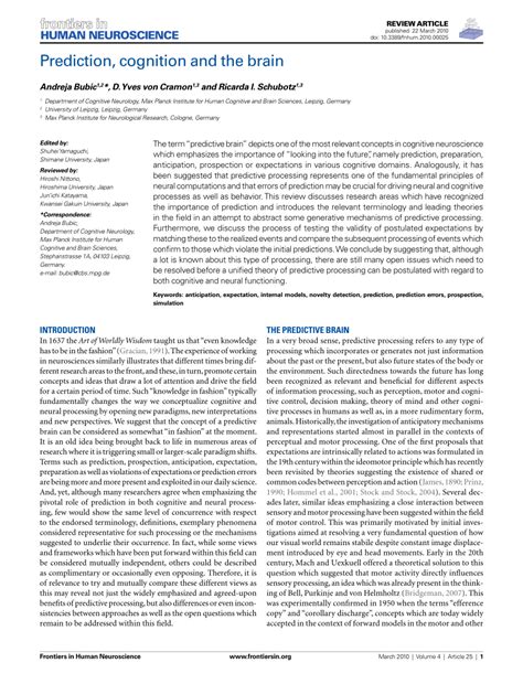 Pdf Prediction Cognition And The Brain