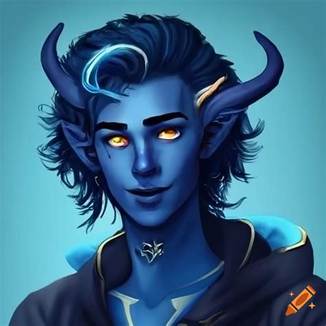 Art Of A Young Male Blue Tiefling On Craiyon