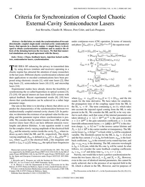 pdf criteria for synchronization of coupled chaotic external cavity