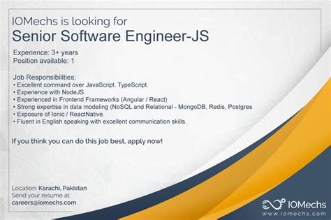 Iomechs On Linkedin Javascript Typescript Seniorsoftwareengineer Karachi Iomechs