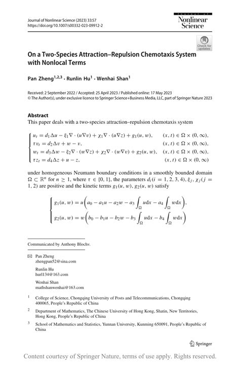 On A Two Species Attractionrepulsion Chemotaxis System With Nonlocal Terms Request Pdf