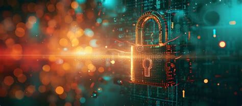Futuristic Cyber Security Concept With Glowing Locks And Digital Nodes High Tech Network