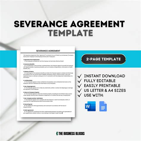 Severance Agreement Template Employee Severance Package Digital Download Etsy