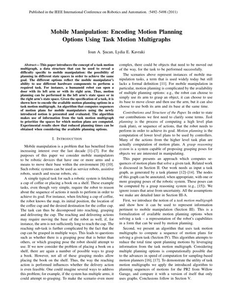 Pdf Mobile Manipulation Encoding Motion Planning Options Using Task