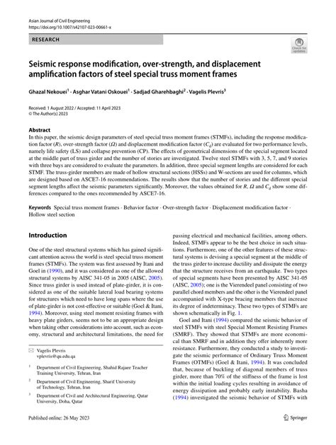 Pdf Seismic Response Modification Over Strength And Displacement Amplification Factors Of