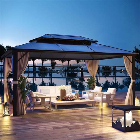Buy Yoleny X Outdoor Polycarbonate Double Roof Hardtop Gazebo Canopy Curtains Aluminum Frame