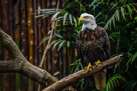 A Bald Eagle Sits On A Branch With A Blurry Background Premium Ai
